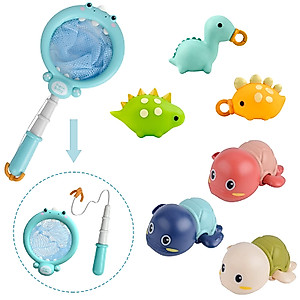 Baby Swimming Turtle Bath Toys, Water Table Toys with Fishing Net and Rod, Cute Toy Turtles Baby Swimming Toys for Water Table and Pool, Mold Free Bath Toys for Toddlers Boys Girls 1 2 3 4 5