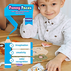Funny Faces Games for 3+ Year olds Girls, Board Games for Toddler Age 3-5, 58 Piece - Kids Memory Matching Game for 2 to 4 Players, Crafts for Kids, Preschool Activities, Speech Therapy Materials