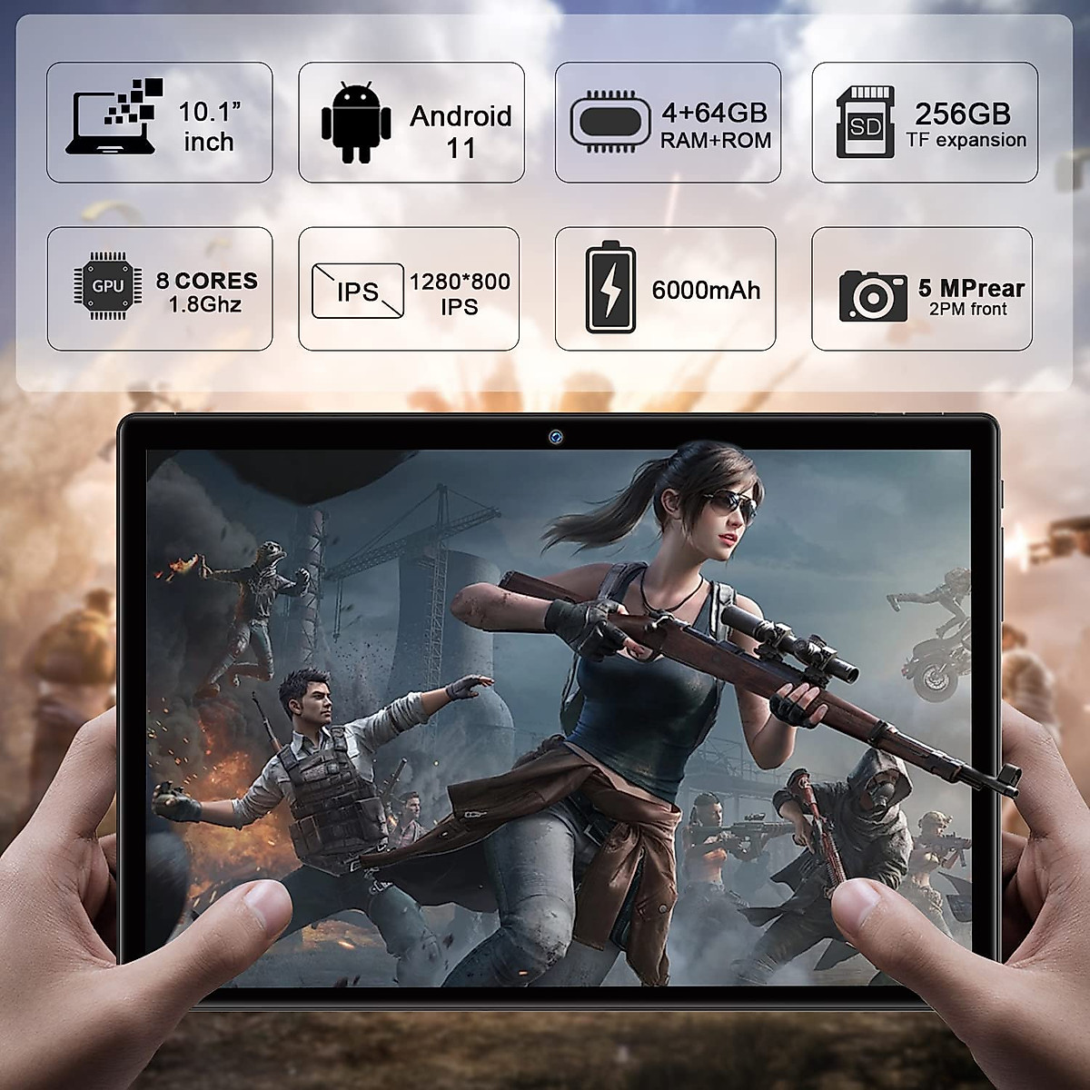 AOYODKG 2023 Newest Tablet with Keyboard 10 Inch, Android Tablet Newest Octa-core Processor, 64GB ROM + 4GB RAM Storage, 256GB Expandable, 2 in 1 Tablet with WiFi, GPS, 1920x1200 HD Display -Black