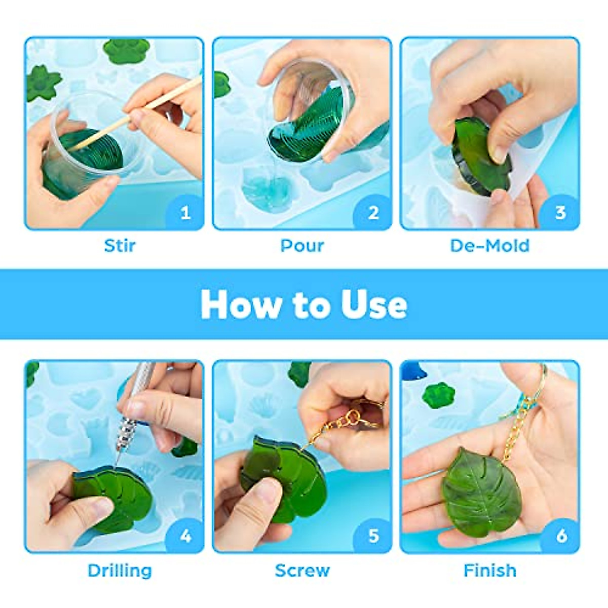 Mocoosy 182Pcs Resin Molds Silicone Kit for Beginners, 32 Cavities Pendants Molds for Epoxy Resin Casting, Variety Shaped Keychain Making Set DIY Ornaments Crafts Supplies