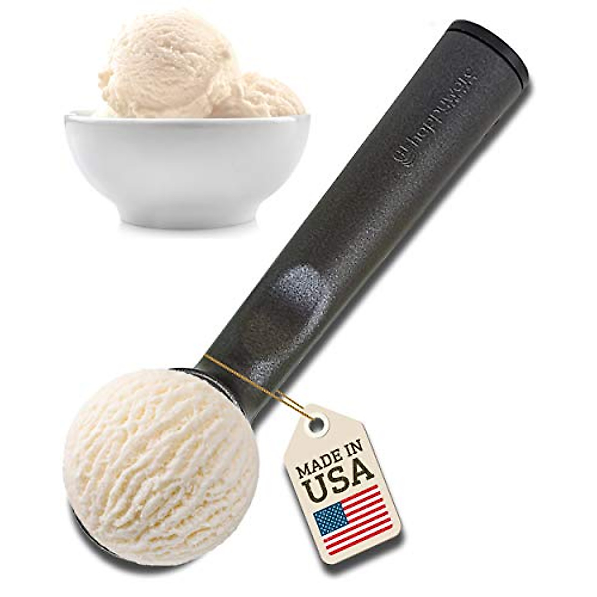HAPPYWARE CO. Ultra Premium Ice Cream Scoop - Heat Conductive One-Piece Solid Aluminum, Dishwasher Safe, Black
