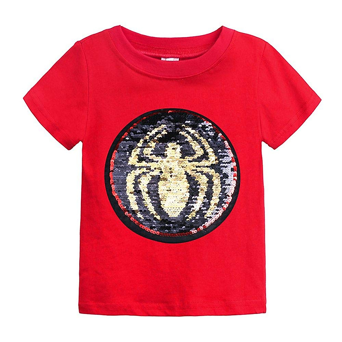 Toddler Little Kids Baby Boys Girls Magic Flip Sequins Tshirt,Short Sleeve Crew Neck Pullover Tees Tops Red