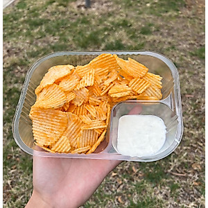 通用 6" x5"x 1 1/2" Inch Disposable Clear 2 Compartment Plastic Nacho Tray For Chips Cheese Sauce And Other Dips Sauce 50-Pack