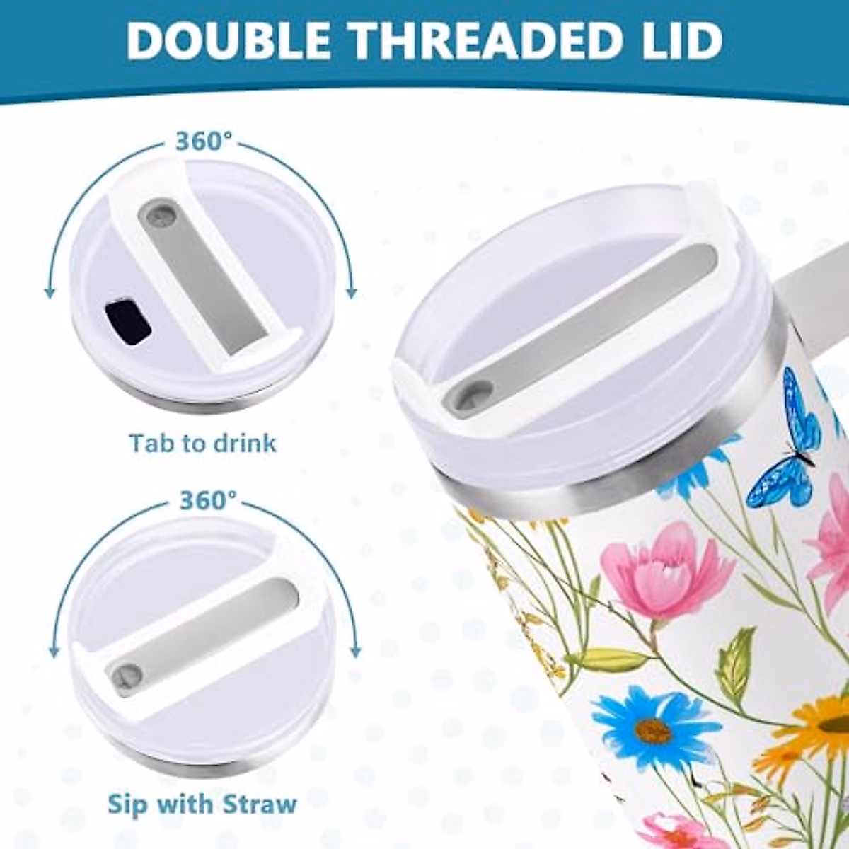 RPLIFE Wildflowers Tumbler, Stainless Steel Bottle, Water Bottle with Straw