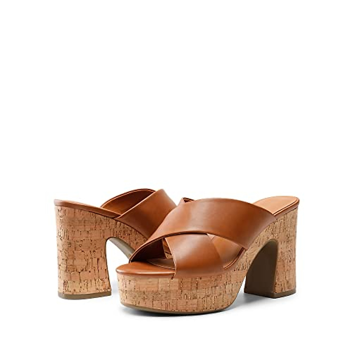 DREAM PAIRS Women's Brown Platform Heels Open Toe Slip on Heels for Women High Chunky Block Wedges Sandals Dressy Pumps Shoes SDHS2344W Size 7