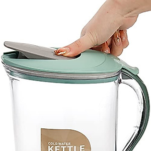 Coloch 2 Pack 2 Quart Plastic Water Pitcher with Flip Top Spout Lid, Clear Slim Water Container for Fridge Door Juice Pitcher with Scale Line for Tea, Lemonade, DIY Drinks, Blue and Pink