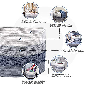 Modernetic Cotton Rope Basket - Large Decorative Woven Storage Blanket Basket Bin with Handles For Organizing Baby Nursery, Dog Toy, Stuffed Animal or Laundry