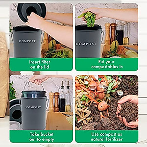 Compost Bin Kitchen Counter, Kitchen Compost Bin, Countertop Compost Bin with Lid, Compost Bucket for Kitchen, Indoor Compost Bin, Food Waste Bin for Kitchen, Food Scrap Bin, Composting Bin Kitchen