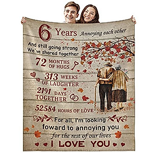 OWL QUEEN Gifts for 6th Anniversary Blanket 6th Wedding Anniversary 6 Years of Marriage Throw Blankets Gift for Husband Wife Couple Gifts 50"x60"