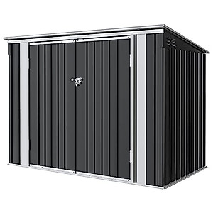 Greesum Metal Outdoor Storage Shed, Steel Utility Tool Shed Storage House with Door & Lock, 5.8' * 3.3' Metal Sheds Outdoor Storage for Trash Can, Black