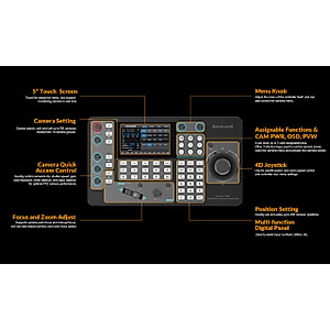 AVKANS Pro PTZ Camera Joystick Controller with 5-inch Touch Preview LCD, IP NDI Camera Controller Keyboard with 4D Joystick for Worship Church Live Streaming Video Production, PoE Enable