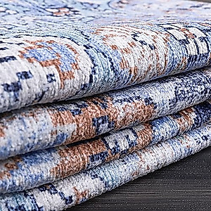 CAMILSON Printed Area Rugs with Ultra Thin Super Strong for Living Room Bedroom, Vintage Rug 8x10, Stain and Water Resistant, Traditional Bohemian Indoor Carpet (8 x 10, Blue)