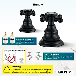 gotonovo 3 Hole Widespread Bathroom Sink Faucet Double Cross Handle Mixer Tap Faucet for Bathroom Sink Vanity Faucet Deck Mount Basin Hot Cold Water Matching Pop Up Drain Matte Black
