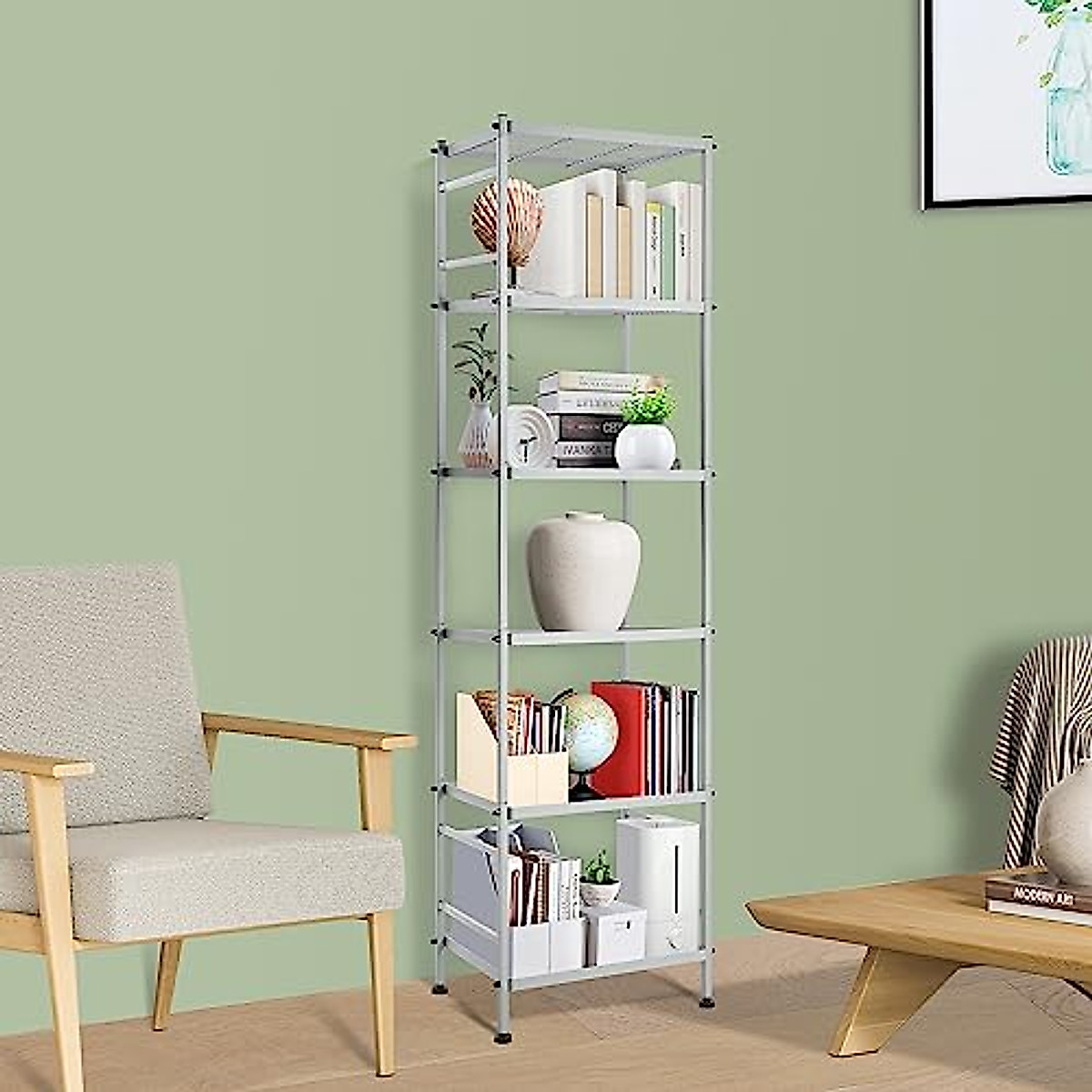 6-Wire Shelving Metal Storage Rack Shelves, Standing Storage Shelf Units for Laundry Bathroom Kitchen Pantry Closet(Silver,16.9L x 12.8W x 62H)