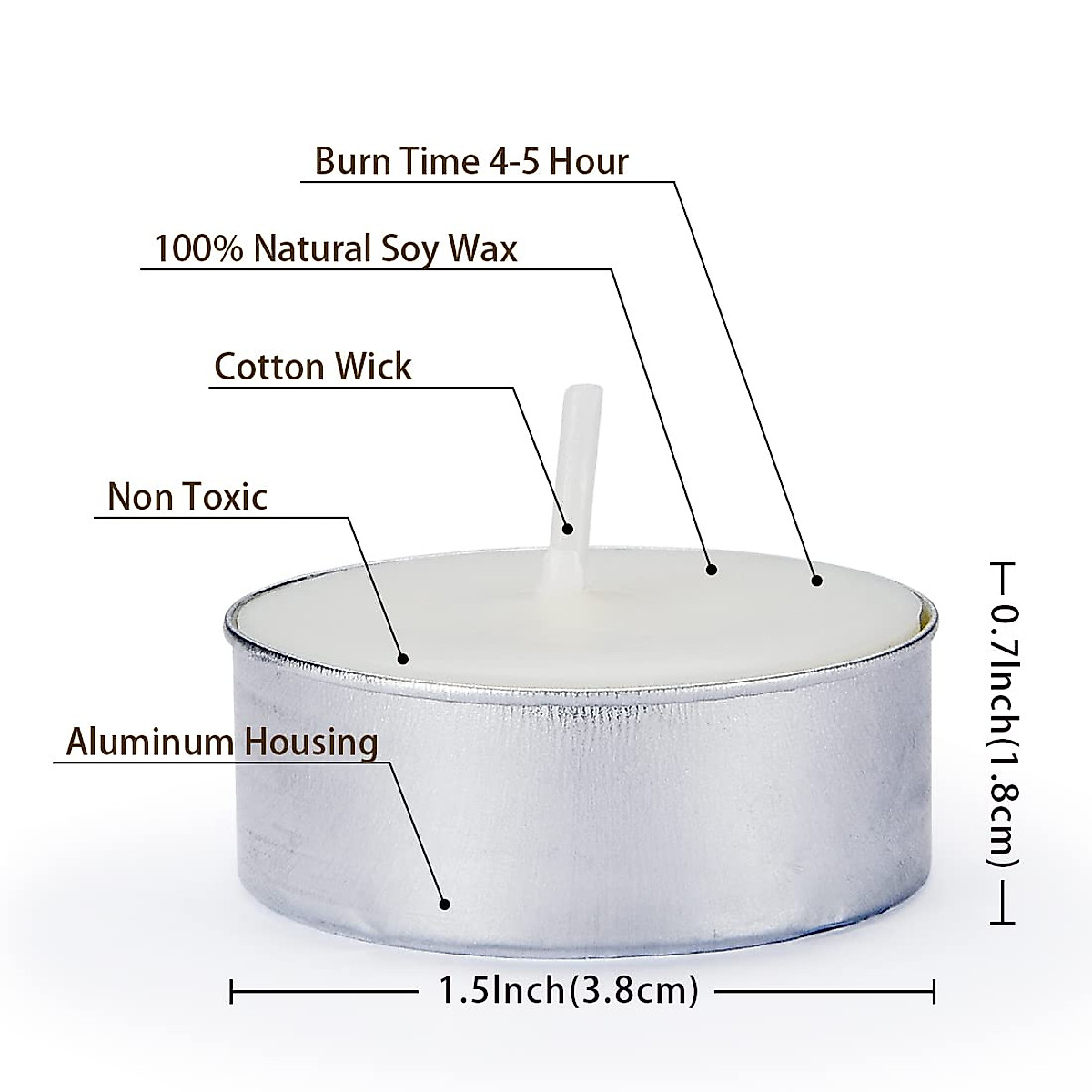 DEYBBY Natural Soy Wax Tealight Candles Bulk,100 Pack UnScented Tea Candle Set - 4 Hours Burning for Each