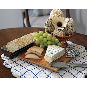 Arthur Court Designs Bamboo Cheese Board with Aluminum Grape Accent Cracker Tray and Spreader 8.5 inch x 8.5 inch board