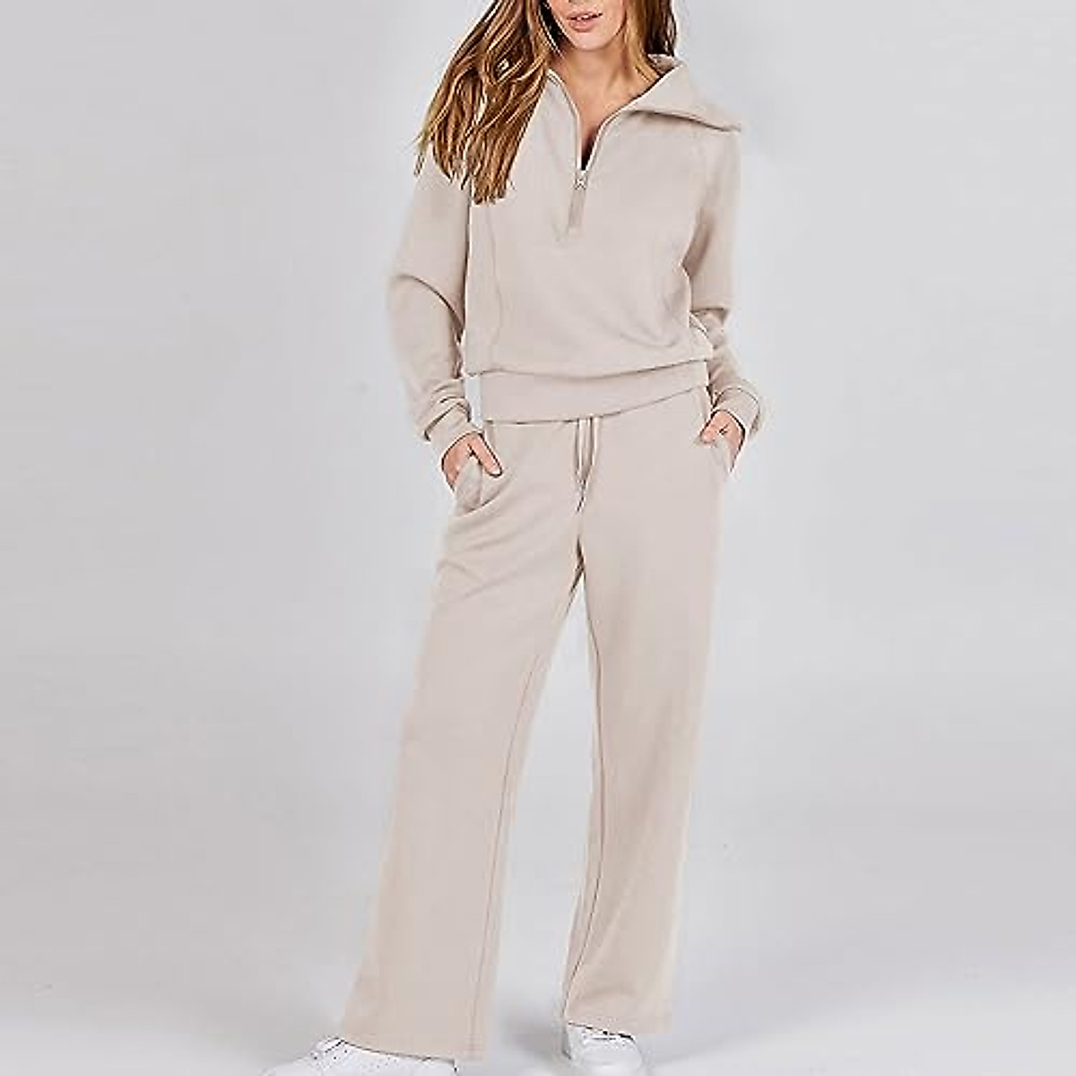 My Recent Orders Placed By Me Sweatshirt and Sweatpants Set Women Women Fashion 2023 Lounge Sets Oversized Sweatshirt Wide Leg Sweatpant Comfort 2 Piece Outfits Sweatsuit Loose Tracksuit H02 Beige