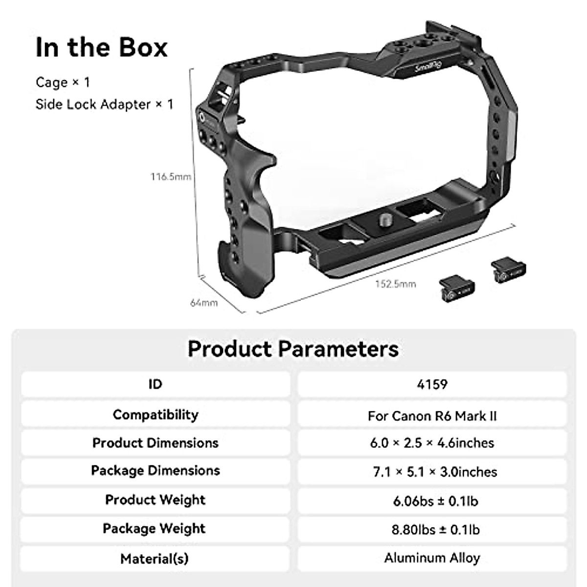 SmallRig R6 Mark II Camera Cage for Canon, Formfitting Video Making Camera Rig for Canon R6 Mark II, Built-in Dual NATO Rails, Quick Release Plate for Arca, Horizontal and Vertical Shooting - 4159