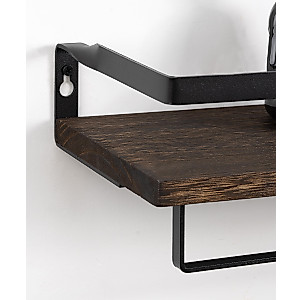 Afuly Bathroom Shelves for Wall, Floating Shelf Bathroom Over Toilet, Wall Mounted Shelves with Towel Bar Rack, Industrial Modern Home Decor Dark Brown