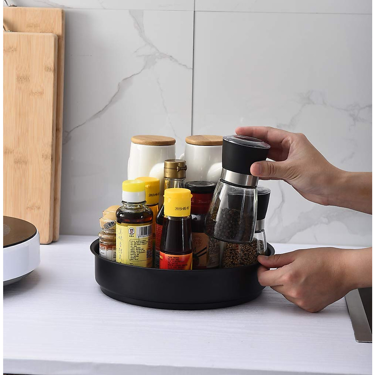 Lazy Susan Turntable Spice Organizer 9", Rotating Spinning Lazy Susans Storage Container For Kitchen Pantry, Counters, Countertop, Shelf, Table, Vanity black