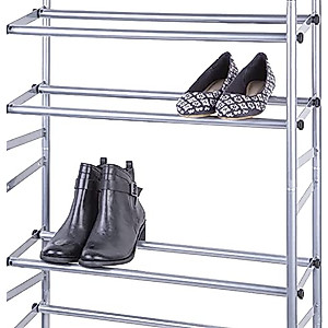 J&V TEXTILES Telescoping Stackable/Expandable Free Standing Shoe Rack, 2-Tier Holds Up To 10-Pair (Silver)