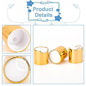 BENECREAT 12pcs Aluminized Replacement Plastic Press Caps, Golden Press Disc Caps Dispensing Lotion Bottle Closure for Squeeze Bottles Shampoo Bottle Dispensing Cap, Diameter 24mm Thread Type 410