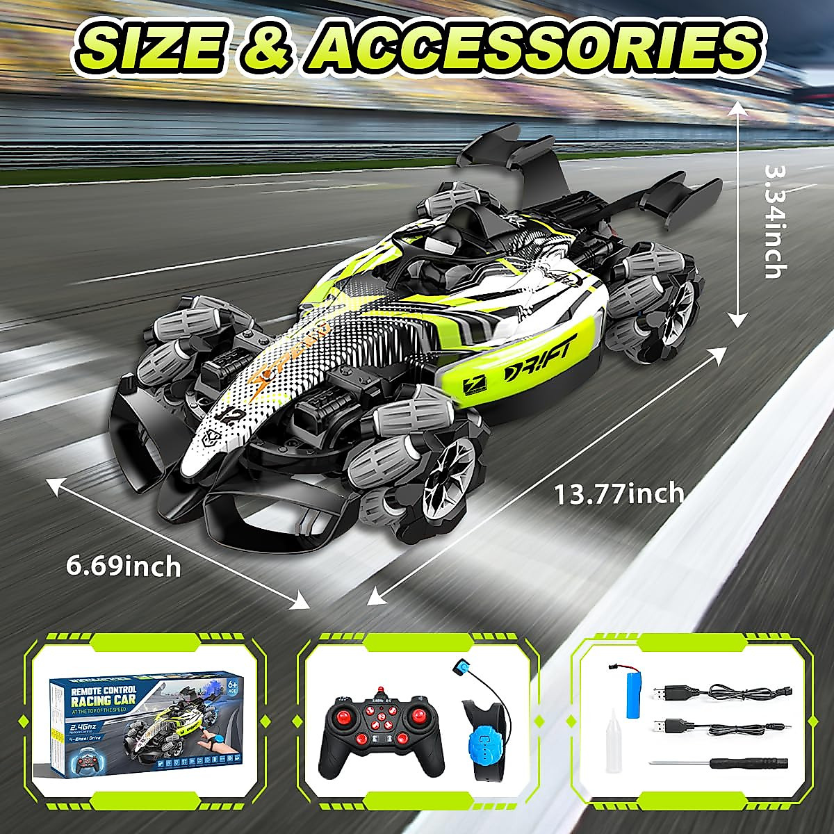 Axirata F1 Gesture Hand Remote Control Car for Kids Age 6-12 Year Old 2.4GHz 4WD 360°Rotation Drift RC Stunt Car with Light & Music & Spray 1:12 Scale Toy Car Gift for Boys Girls