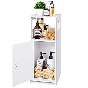 Bathroom Floor Storage Cabinet White,Narrow Space Cabinet with Door and Shelf,Bathroom Furniture Cabinet,Side Organizer Rack Stand Table,Side Table/Nightstand/Side Cabinet for Bedroom Living Room.