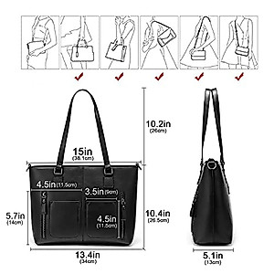 LOVEVOOK Large Shoulder Bag for Women Faux Leather Purse Work Bags with Multi-Pockets Designer Tote Handbag, Black