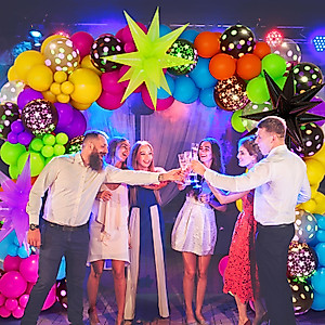 DBKL 190Pcs Rainbow Balloon Garland Arch Kit with Neon Luminous Fluorescent Balloons, Disco Balloons Glow in the Dark Party Decorations for Back to 80s 90s Birthday Disco Party Supplies