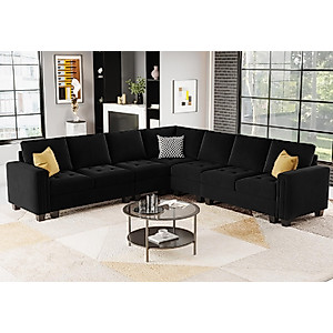 Belffin Modular Velvet Sectional L Shape Sofa Couch Oversized Convertible Sectional Sofa Couch with Reversible Chaise for Living Room Black