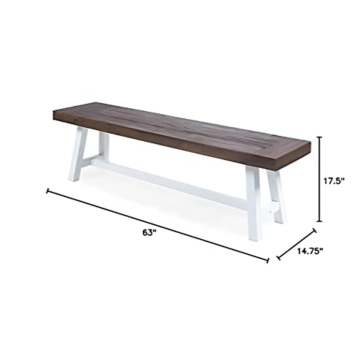 Christopher Knight Home Carlisle Outdoor Acacia Wood Dining Bench with Metal Frame, Sandblast Dark Brown / White Rustic Metal