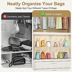 Purse Storage Organizer for Closet : Adjustable 2-Pack Dividers Handbag Organizer - Stackable Wire Handbags Storage Baskets -Open Cabinets Wallets Tote Chain Bags Clutches