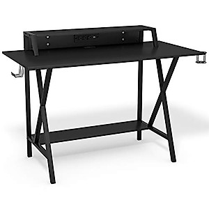 Tangkula Gaming Desk and Chair Set, Ergonomic E-Sport Gamer Desk & Racing Chair Set w/Cup Holder, Monitor Stand, Earphone Hook, Massage & Headrest, Home Office Computer Desk Chair Set (White)