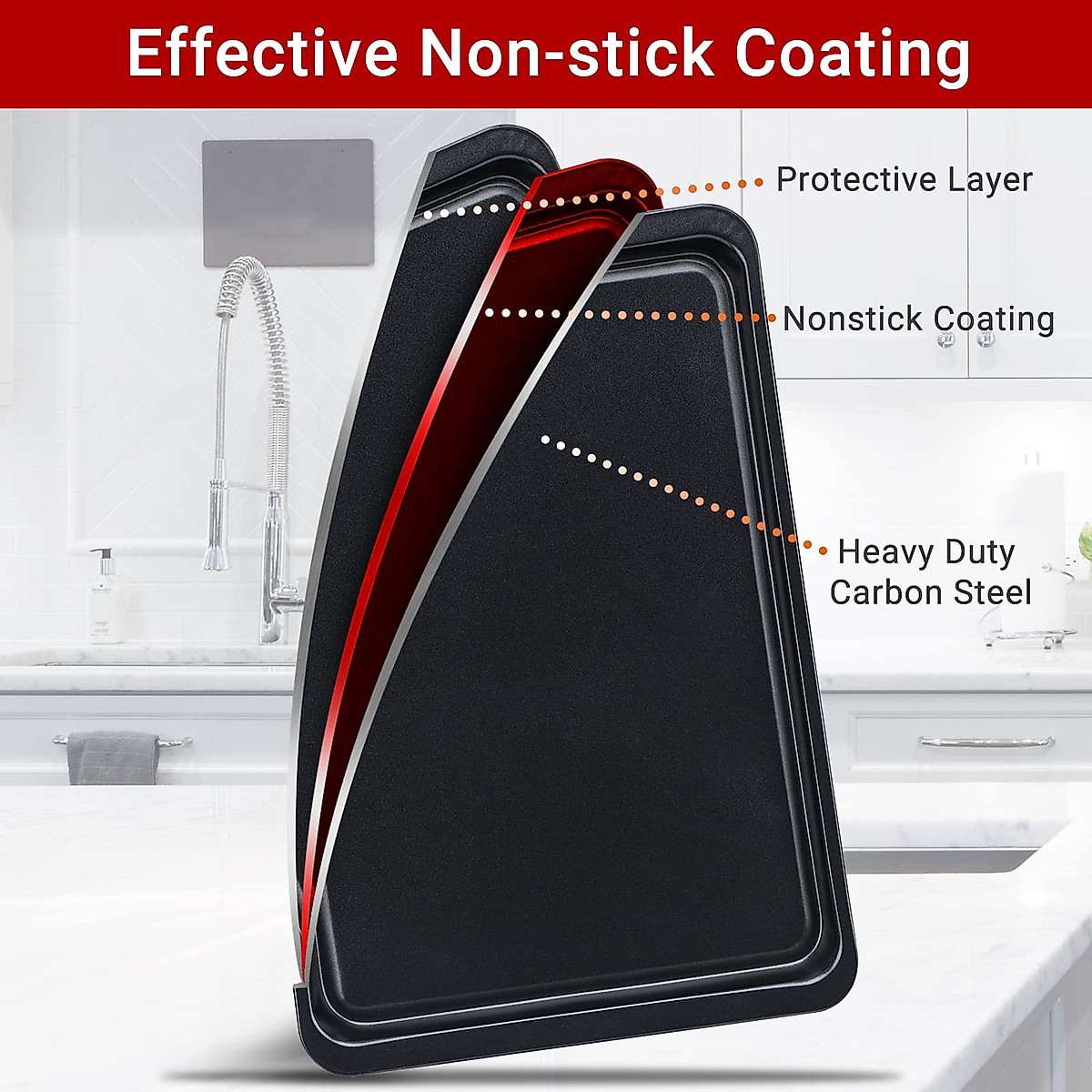 Beasea Baking Sheet 2 Pack, 10x14.6 Inch Cookie Sheet Nonstick Carbon Steel Baking Sheet for Oven Pans Baking Tray Cooking Sheets Black