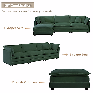 Tmsan 111.42" Modular Sectional Sofa, Green Convertible Modern L Shaped Sofa Chenille Cloud Couches Set with Ottoman for Living Room Bedroom Apartment Office, 3 Seater