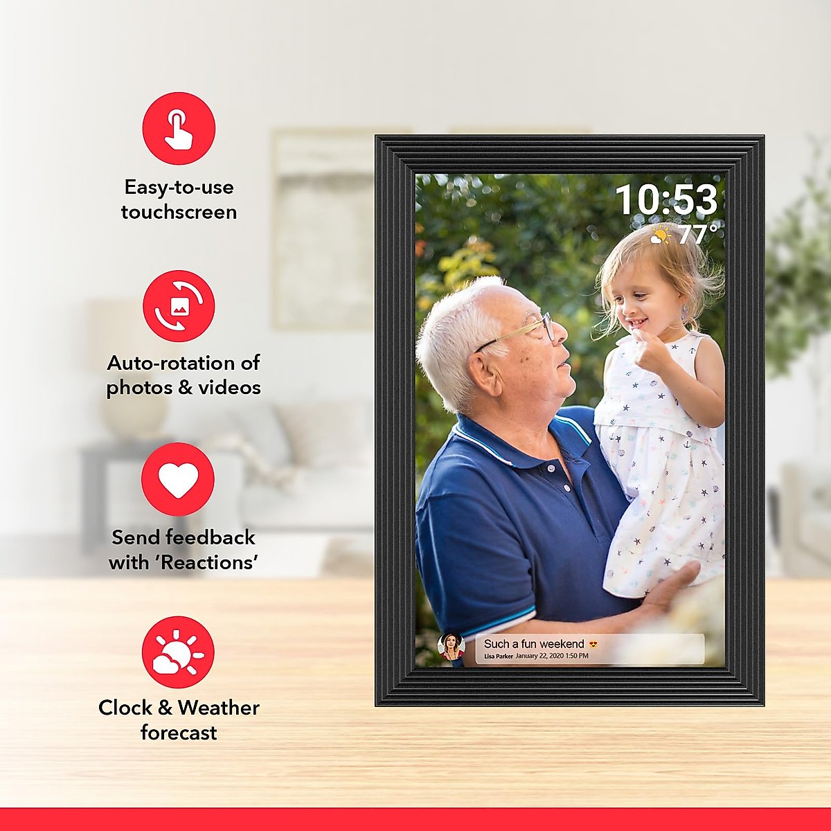 32GB FRAMEO 10.1 Inch Smart WiFi Digital Photo Frame 1280x800 IPS LCD Touch Screen, Auto-Rotate Portrait and Landscape, Share Moments Instantly via Frameo App from Anywhere