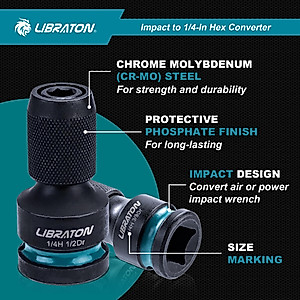LIBRATON Impact to 1/4 Hex Converter, 1/2 3/8 1/4-INCH Drive Female to 1/4-Inch Hex Adapter, Impact Wrench Adapters for Ratchet Wrench Drivers, Impact Bit Holders, Quick-Change Chuck, Cr-Mo Steel