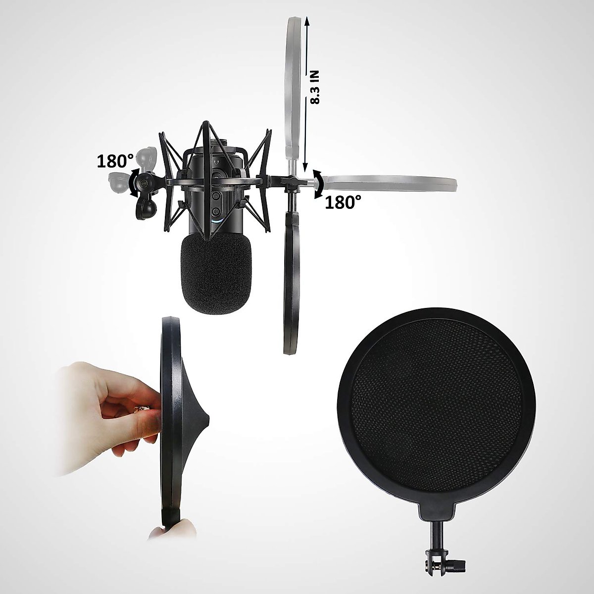 ATR2500X Shock Mount with Pop Filter and Foam Windscreen to Reduce Vibration Noise Matching Mic Boom Arm Stand for Audio-Technica ATR 2500X and ATR2500 USB Condenser Microphone by YOUSHARES