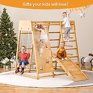 Amictoy Indoor Jungle Gym for Kids 2-10yrs, 2024 Upgraded 8-in-1 Climbing Toy for Toddlers with Slide, Swing and Climbing Rock, Montessori Indoor Playground, Climber Playset for Kids