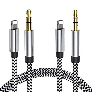 2 Pack Aux Cord for iPhone, 3.3ft Apple MFi Certified Lightning to 3.5mm AUX Audio Nylon Cable Compatible with iPhone 14 13 12 11 XS XR X 8 7 for Home Car Stereo/Headphone/Speaker, Support All iOS