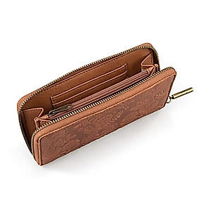 The Sak Essential Zipper Wallet in Leather, Tobacco Floral Embossed