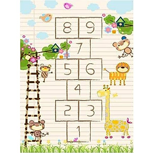 Ladole Rugs Distressed Numbers Pattern Animal Characters Area Rug - Soft Carpet for Kids Playroom, Little Girl, and Boy Bedroom, and Nursery - Cream and Multi, 6x9 (6'5" x 9'5", 200cm x 290cm)