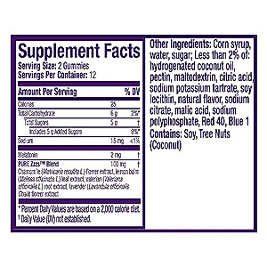 ZzzQuil PURE Zzzs Melatonin Gummies, Sleep Aid, Melatonin 2mg, with Chamomile & Lavender, Melatonin Sleep Gummies, Sleep Aids for Adults, Wildberry Vanilla Flavored, 24 Sleep Gummies