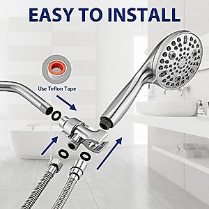 High Pressure 10 Setting Handheld Shower Head, 5" Detachable Showerhead Spray Built-in Power Wash to Clean Tub, Tile & Pets, 79" Extra Long Stainless Steel Hose, Adjustable Bracket - Chrome