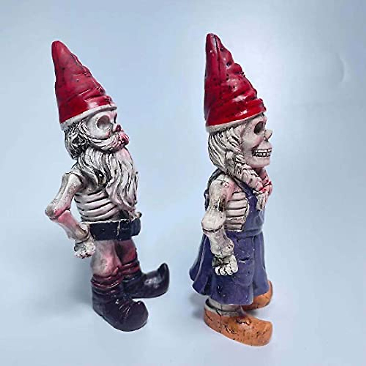 JARPSIRY 2PCS Male and Female Halloween Skeleton Gnome Couple Garden Gnomes Statue Zombie Gnome Sculptures Resin Dwarf Figurines for Indoor Home Ornaments Outdoor Patio Yard Lawn Porch Decor