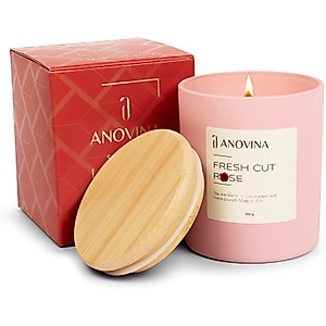 Anovina Soy Blend Rose Scented Candle with Gift Box. Non Toxic Candles for Home Rose Candle Gifts for Women, Glass Jar with Bamboo Lid. Smell The Freshly Cut Roses