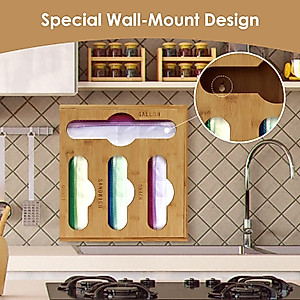 Caredear Bag Storage Organizer for Kitchen Drawer - 12.8" x 12" x 3" Bamboo Bag Organizer, Wall Mount Organizer for Gallon, Quart, Sandwich, Snack, Slider