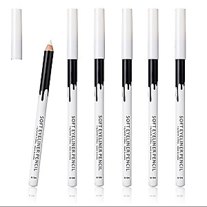 KAIQIKAIXI 6 White Eyeliner Pencils Professional Use as Highlighter, Soft, Waterproof, Long-Lasting Eyeshadow, Eye Brightener,Eye Shadow Pencil, Lip Line Pen, Eyelid Pad, Pencil Makeup Set Tool