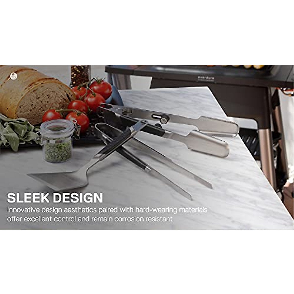 Everdure by Heston Blumenthal Premium Large Grilling Tweezers: Brushed Stainless Steel, Soft Grip Handle and Lightweight, Perfect Precision Tweezers for Handling Small Items on The Grill or Cooktop